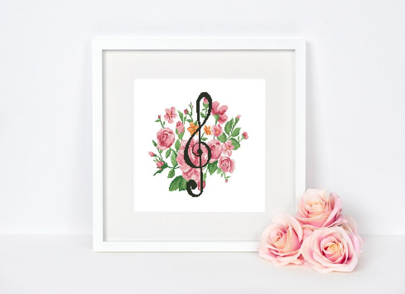 Floral Treble Clef Cross Stitch Pattern Music Cross Stitch - Etsy