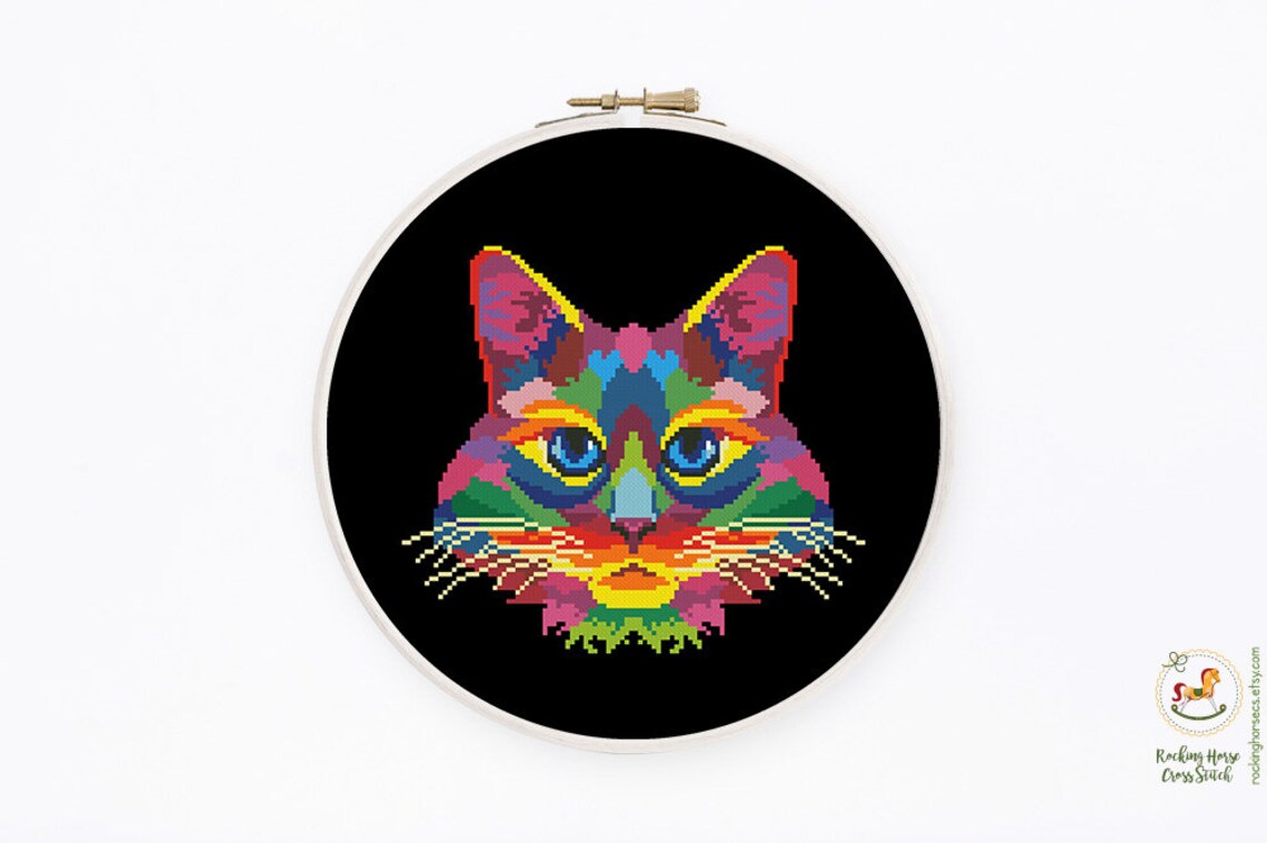 Colorful Cat Cross Stitch Pattern Abstract Rainbow Cat Face | Etsy