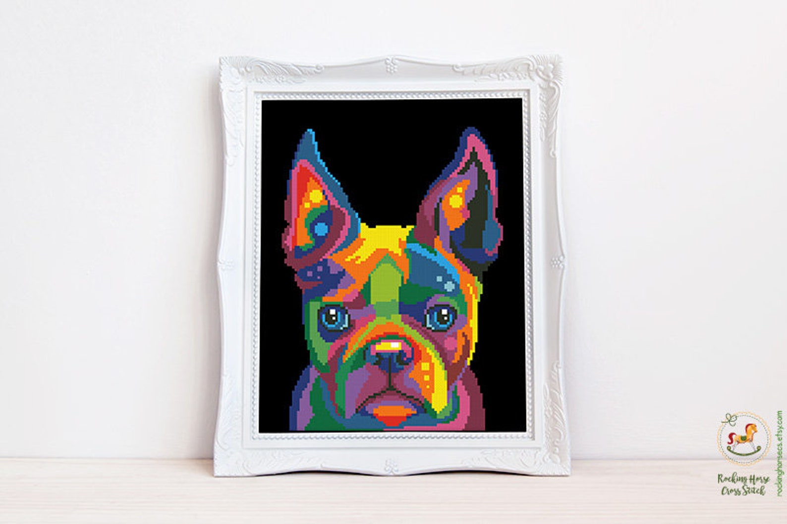 Colorful frenchie cross stitch pattern Abstract rainbow french | Etsy