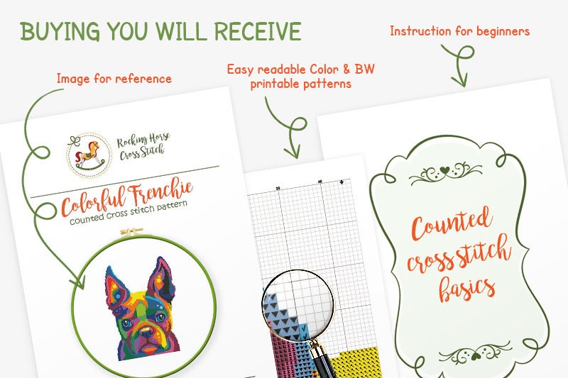 Colorful frenchie cross stitch pattern Abstract rainbow french | Etsy