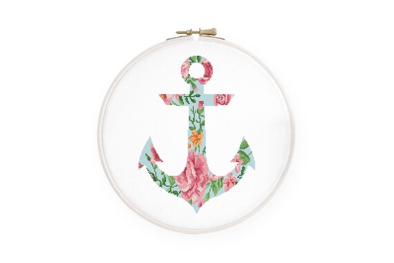 Floral Anchor Cross Stitch Pattern Watercolor Anchor Cross | Etsy