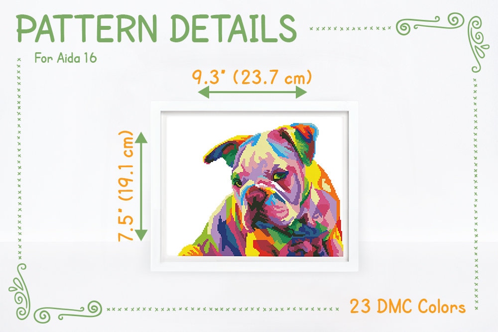 Rainbow English Bulldog Cross Stitch Pattern Colorful Bulldog Cross ...