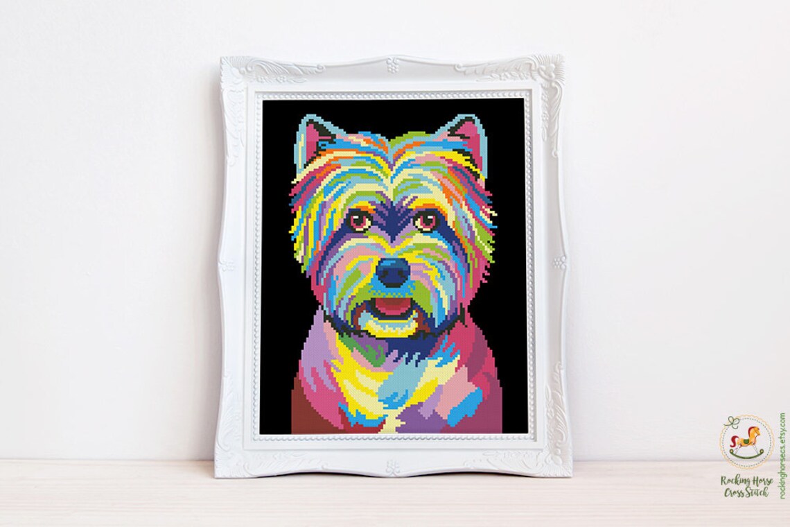 Colorful Westie cross stitch pattern Abstract West Highland | Etsy
