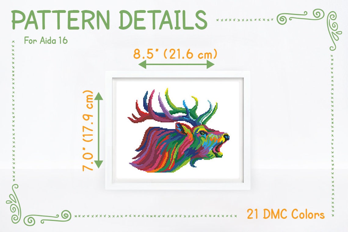 Rainbow Roaring Deer Cross Stitch Pattern Abstract Colorful - Etsy