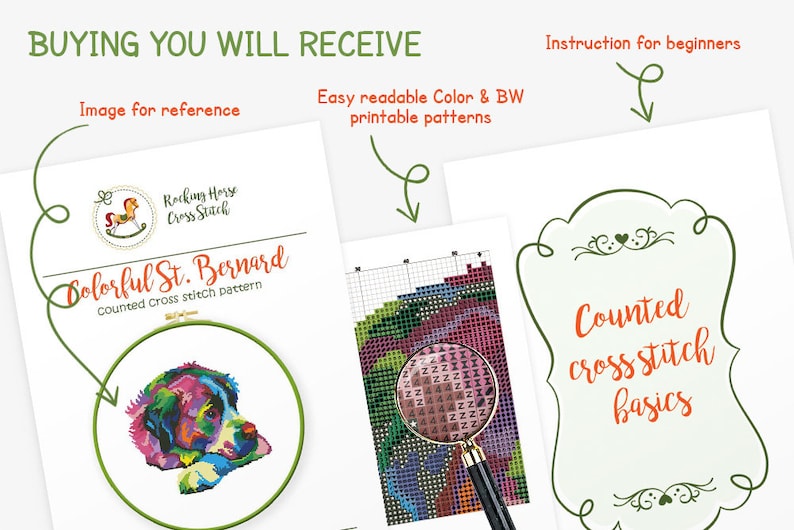 Rainbow St. Bernard Cross Stitch Pattern Abstract Colorful St Bernard ...