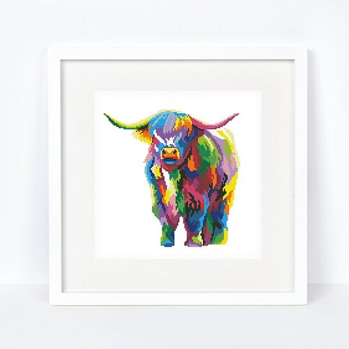 Rainbow Highland Cow Cross Stitch Pattern Abstract Colorful - Etsy