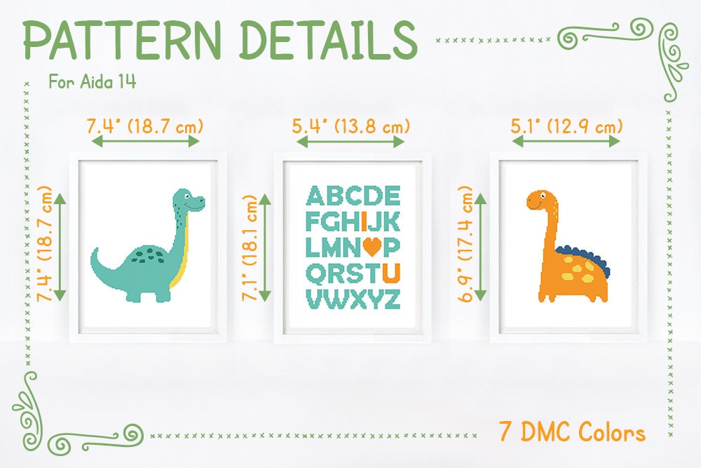 Dinosaur Cross Stitch Pattern Set of 3 Dinos Cross Stitch | Etsy