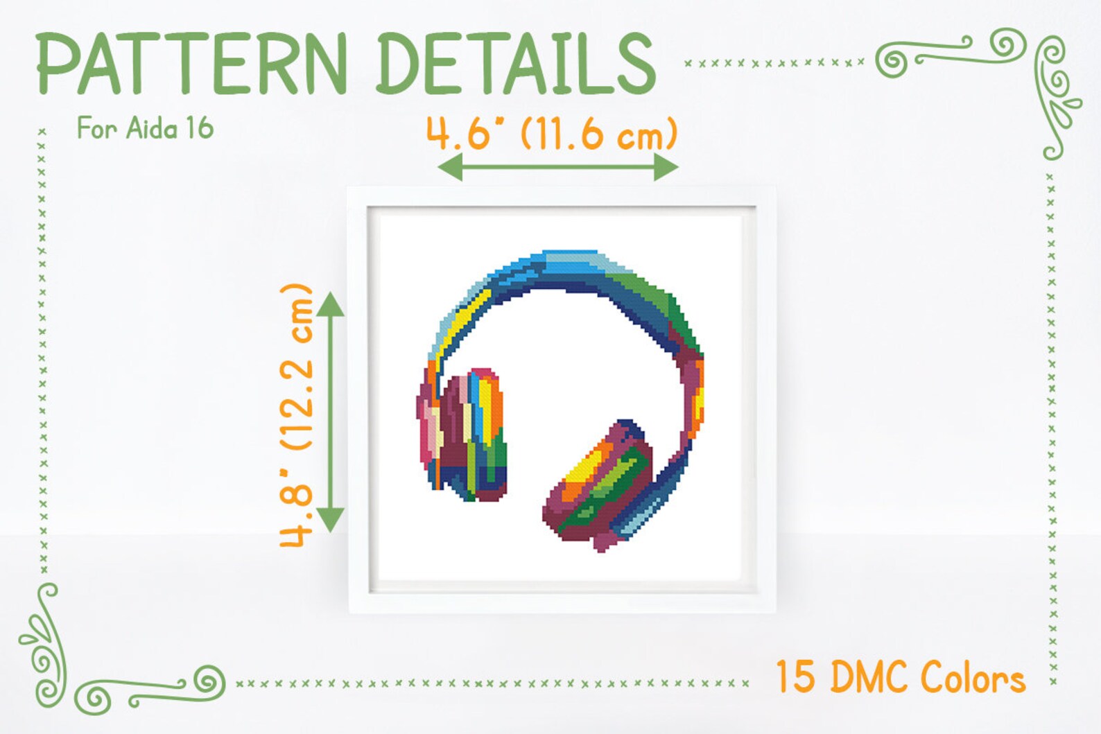 Rainbow Headphones Cross Stitch Pattern. Colorful Music Chart. - Etsy