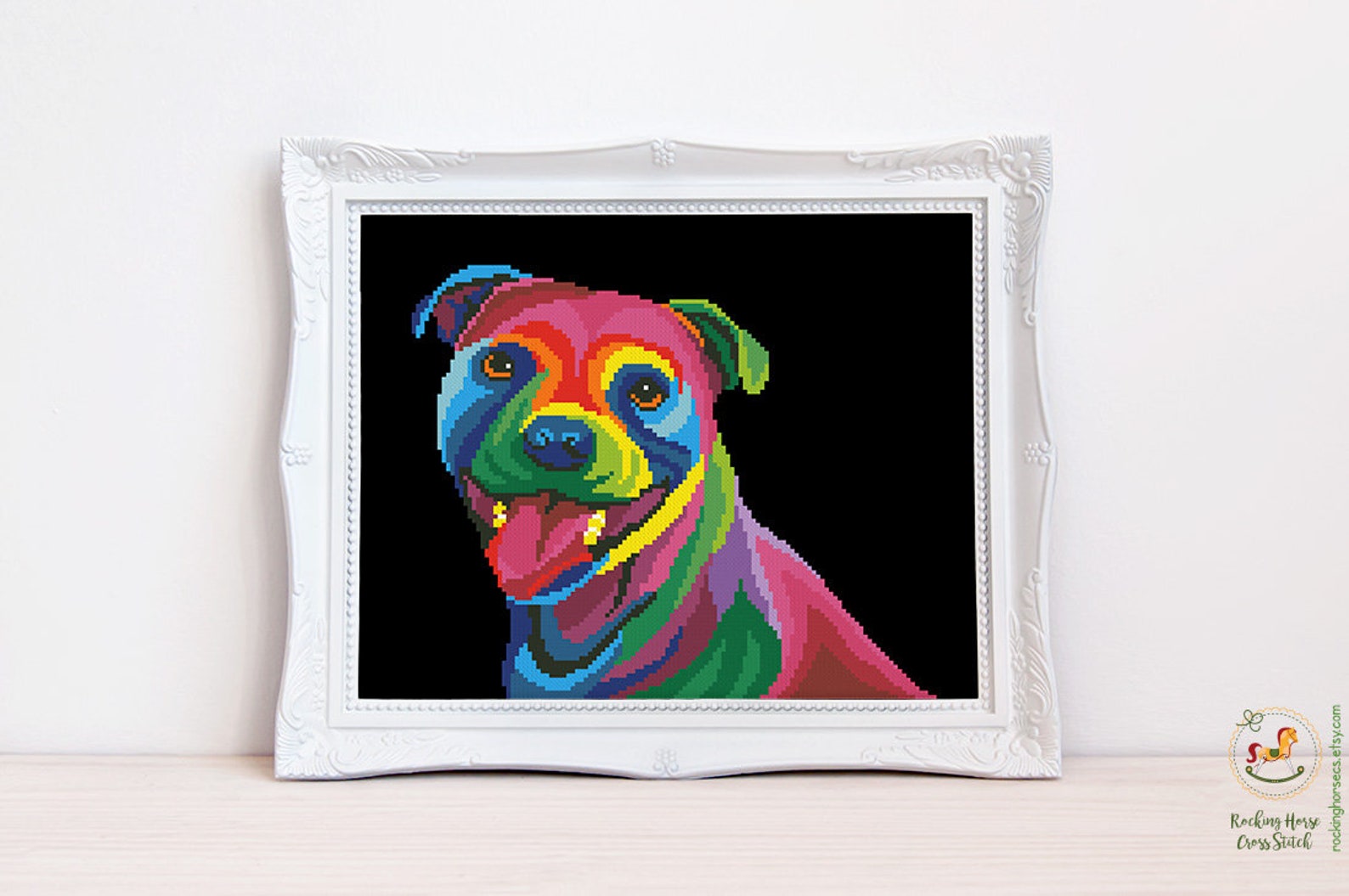 Rainbow Staffy Cross Stitch Pattern Colorful Abstract Staffordshire ...