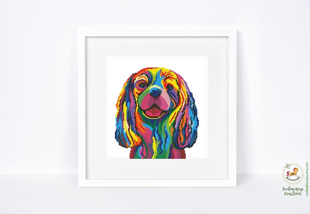 Colorful Cavalier King Charles Spaniel Cross Stitch Pattern | Etsy