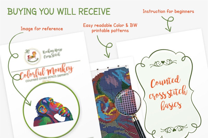 Colorful Monkey Cross Stitch Pattern Rainbow Chimpanzee Cross Stitch ...