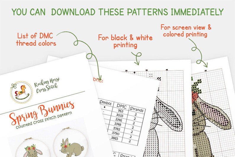Spring Bunny Cross Stitch Pattern Set of 4 Bunnies Cross - Etsy