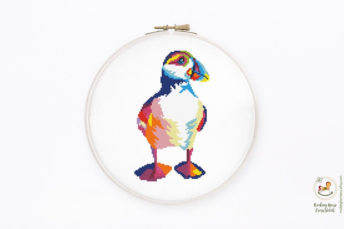 Rainbow Puffin Cross Stitch Pattern. Colorful Atlantic Puffin. - Etsy