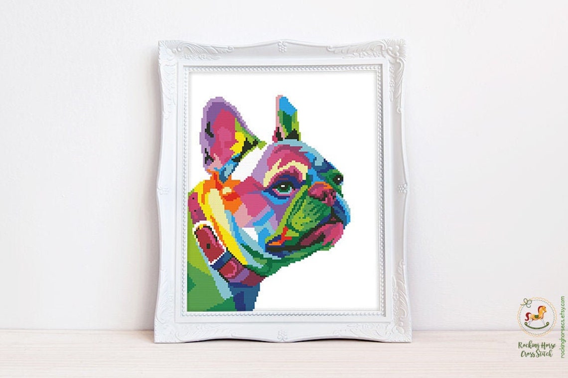 Rainbow French Bulldog Cross Stitch Pattern Abstract Frenchie | Etsy