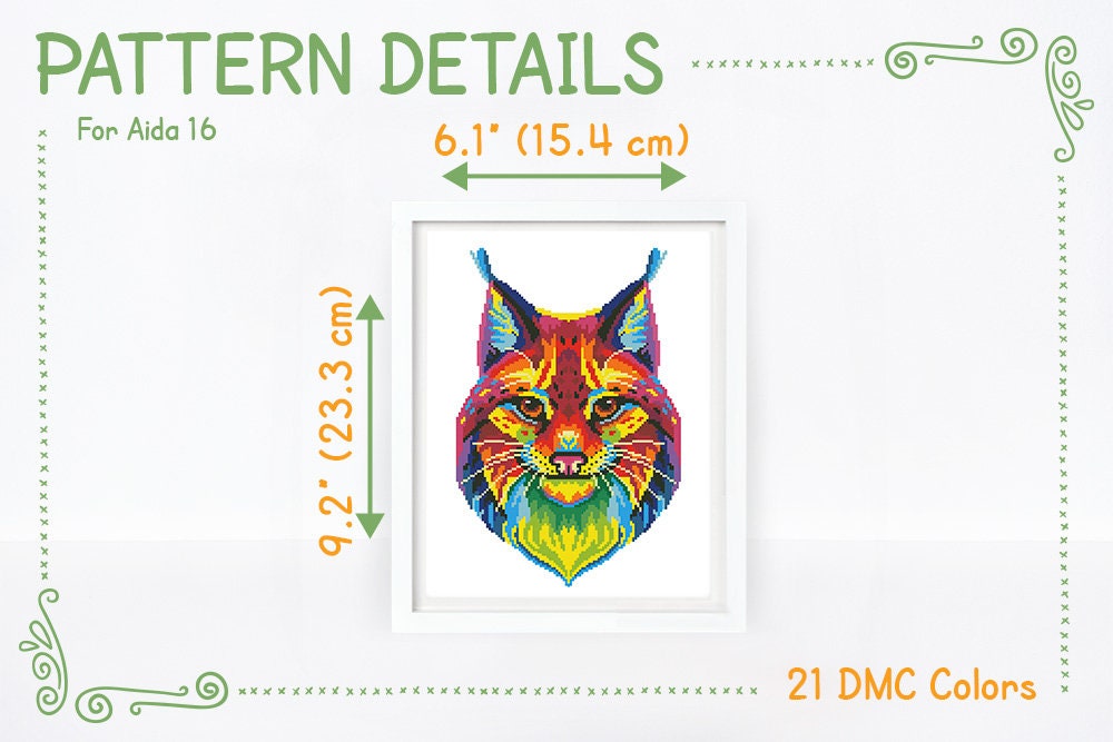 Rainbow Lynx Cross Stitch Pattern Abstract Colorful Lynx Cross Stitch ...