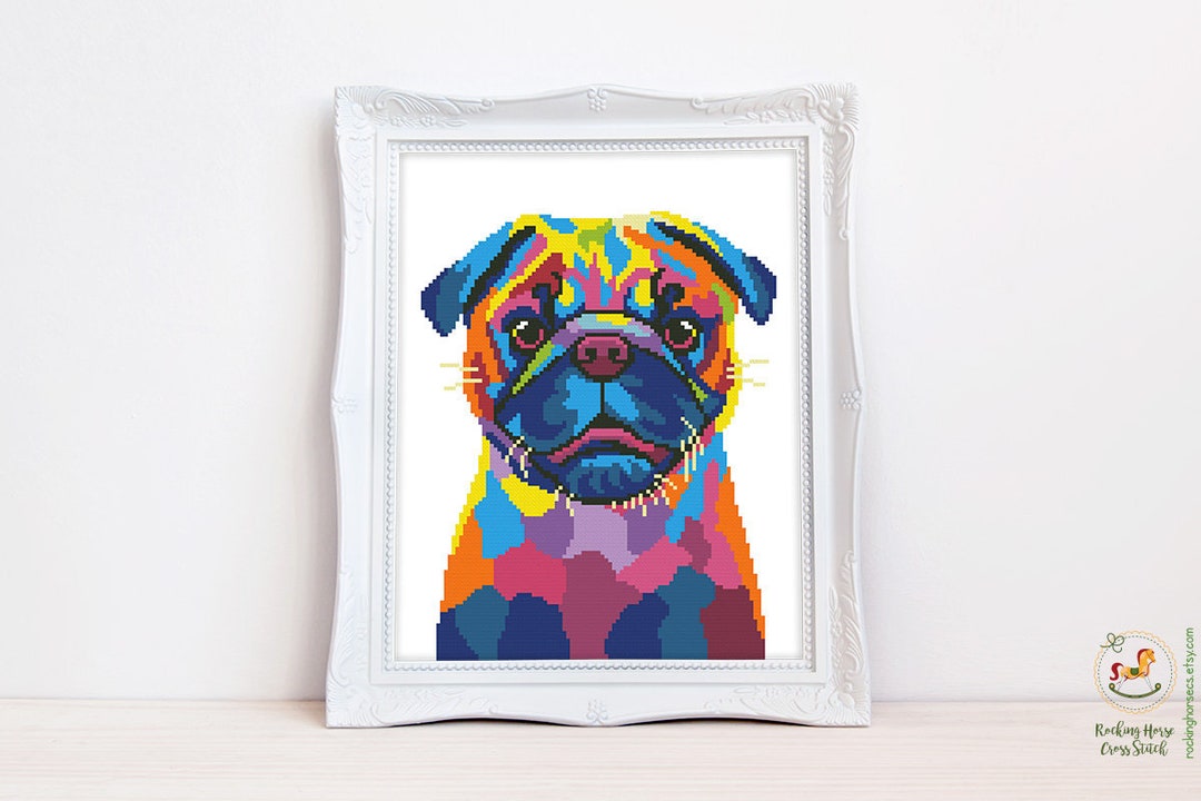 Colorful Pug Cross Stitch Pattern Abstract Rainbow Pug Cross Stitch ...