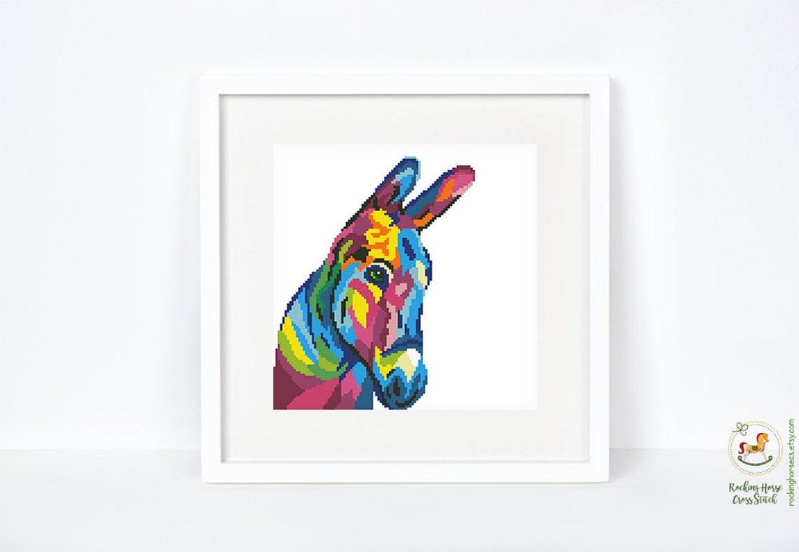 Colorful Donkey Cross Stitch Pattern Abstract Farm Rainbow Animal Cross ...
