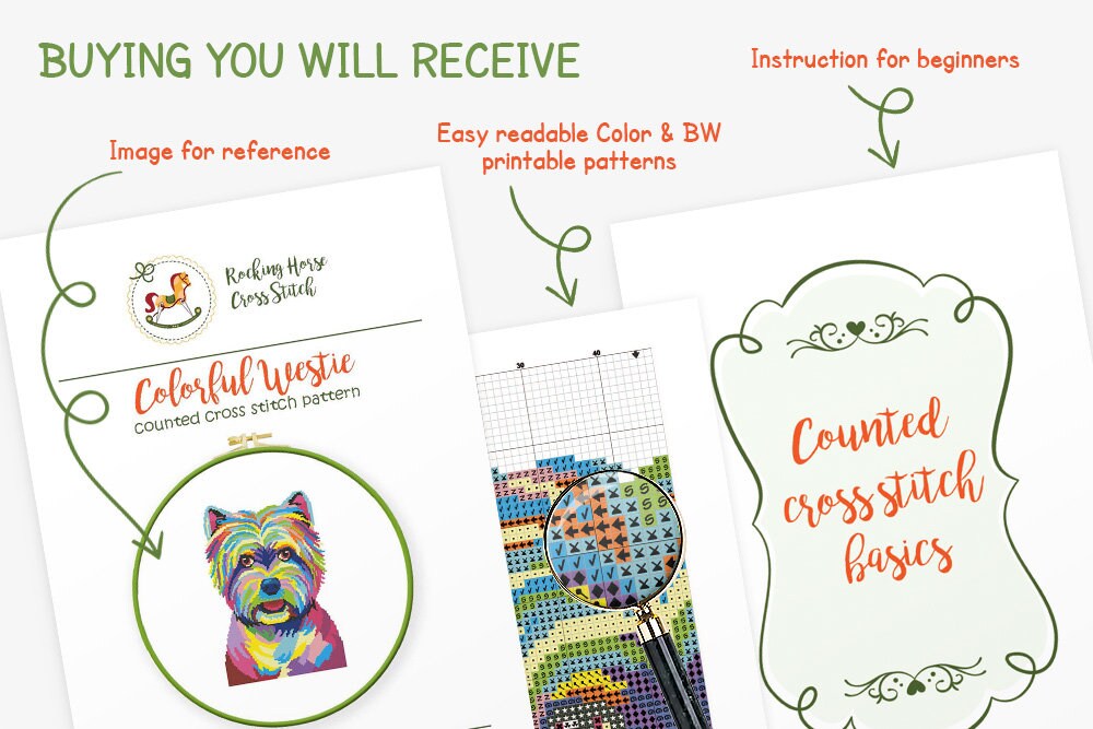 Colorful Westie cross stitch pattern Abstract West Highland | Etsy