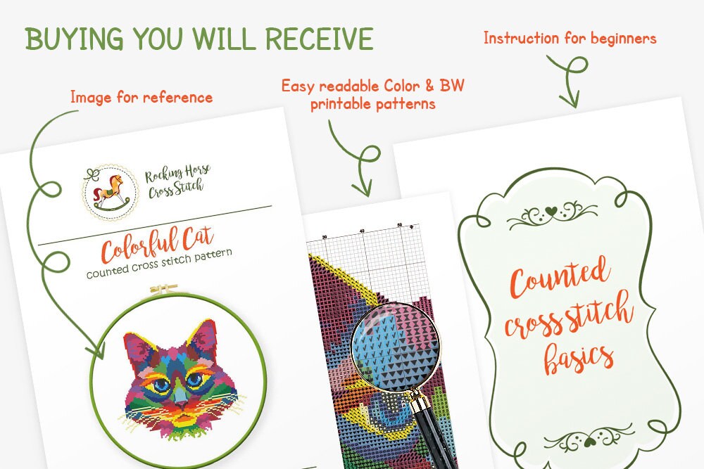 Colorful Cat Cross Stitch Pattern Abstract Rainbow Cat Face | Etsy