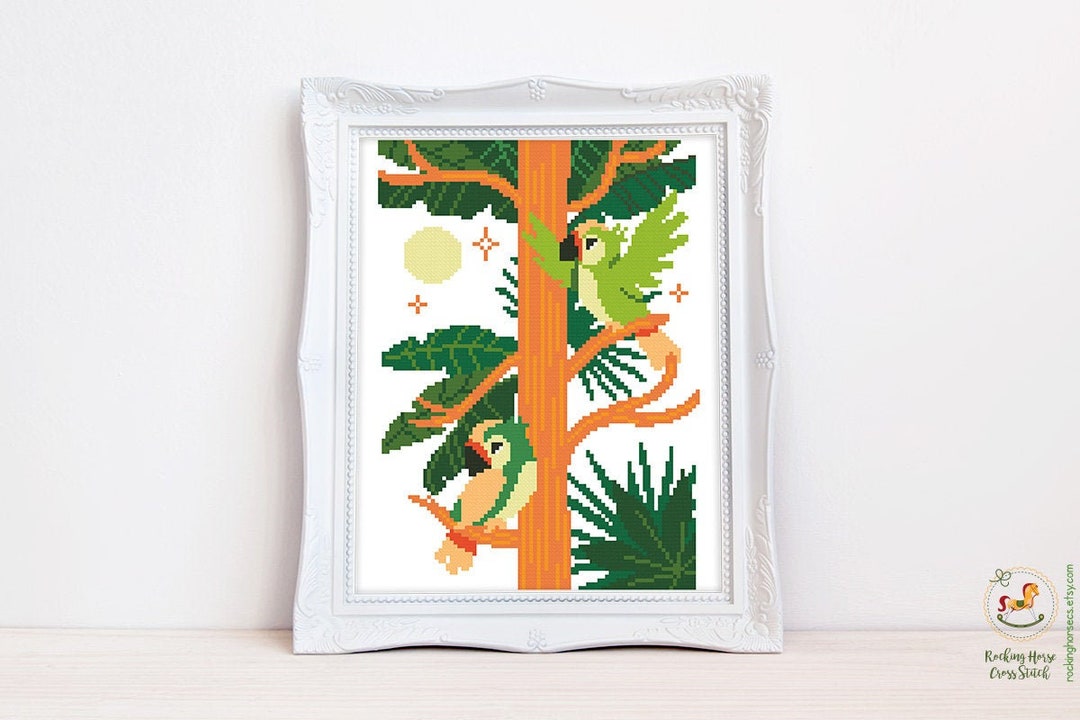 Abstract Parrot Cross Stitch Pattern Tropical Bird Cross Stitch ...