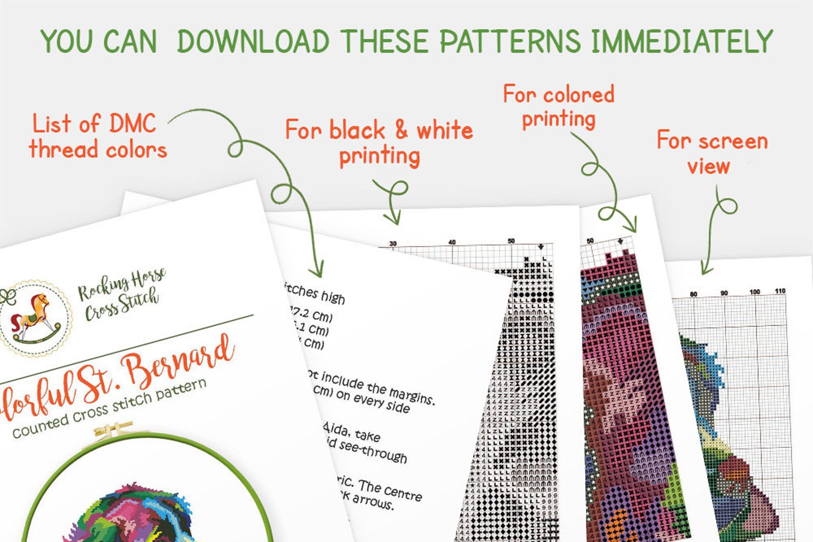 Rainbow St. Bernard Cross Stitch Pattern Abstract Colorful St Bernard ...