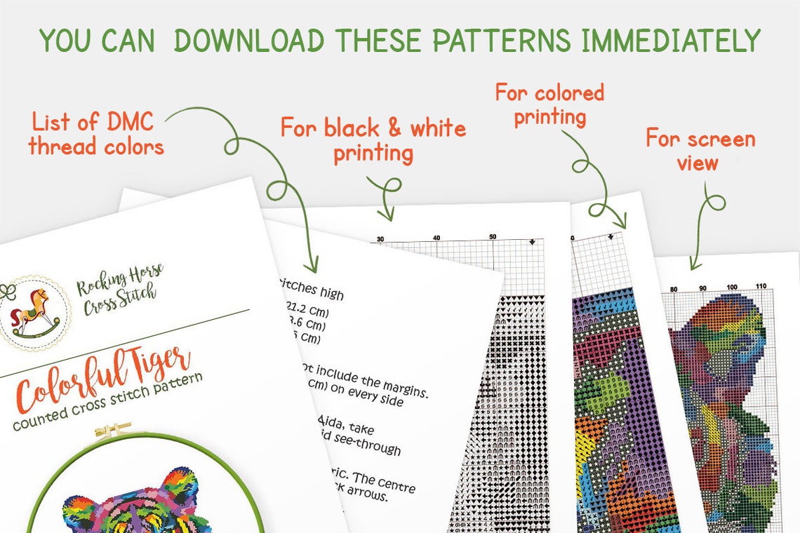 Colorful Tiger Cross Stitch Pattern Abstract Wild Animal Cross - Etsy