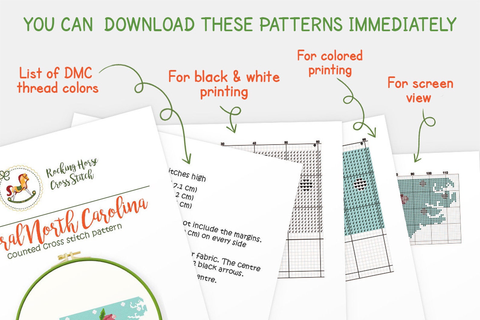 Floral North Carolina Cross Stitch Pattern USA State Cross - Etsy