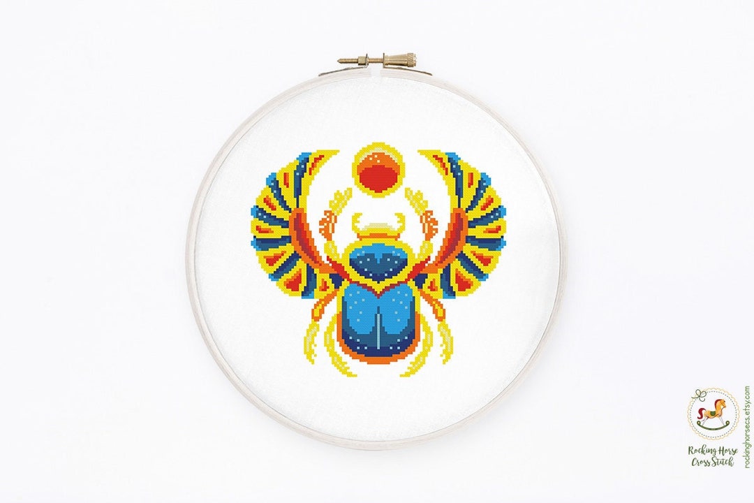 Sacred Scarab Cross Stitch Pattern, Rainbow Beetle, Colorful Scarabaeus ...