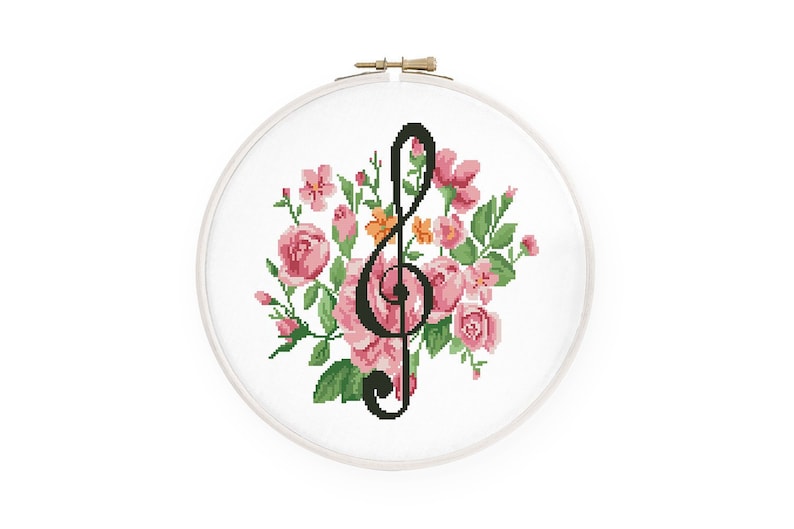 Floral Treble Clef Cross Stitch Pattern Music Cross Stitch - Etsy