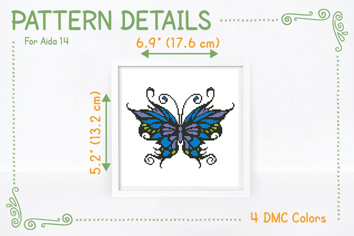 Butterfly cross stitch pattern Set of 3 insect cross stitch | Etsy
