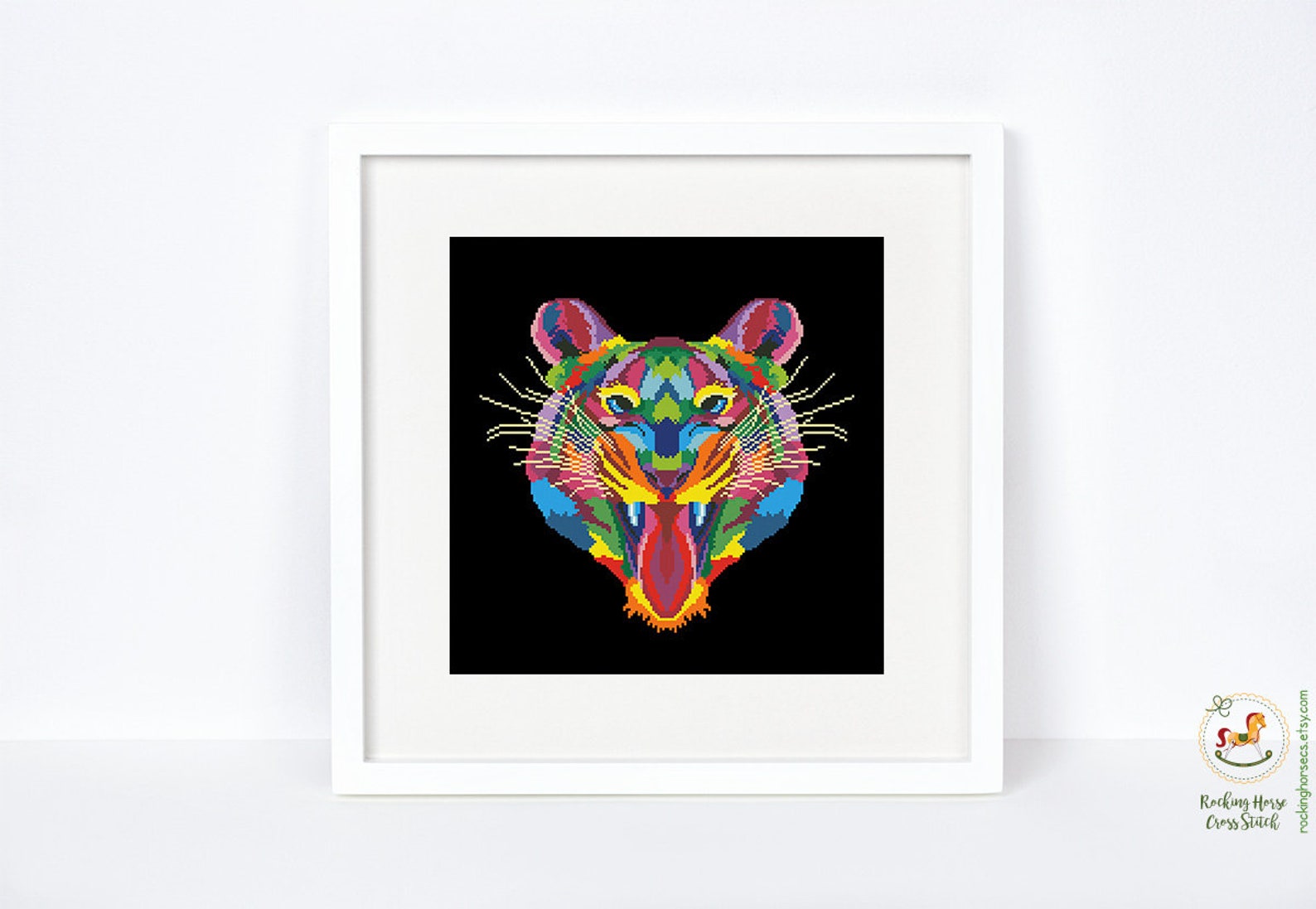 Colorful Tiger Cross Stitch Pattern Abstract Rainbow Tiger Cross Stitch ...