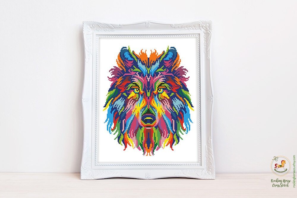 Colorful Wolf Cross Stitch Pattern Abstract Wild Animal Cross | Etsy