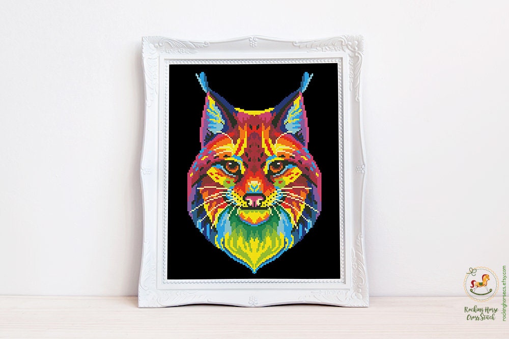 Rainbow Lynx Cross Stitch Pattern Abstract Colorful Lynx Cross Stitch ...
