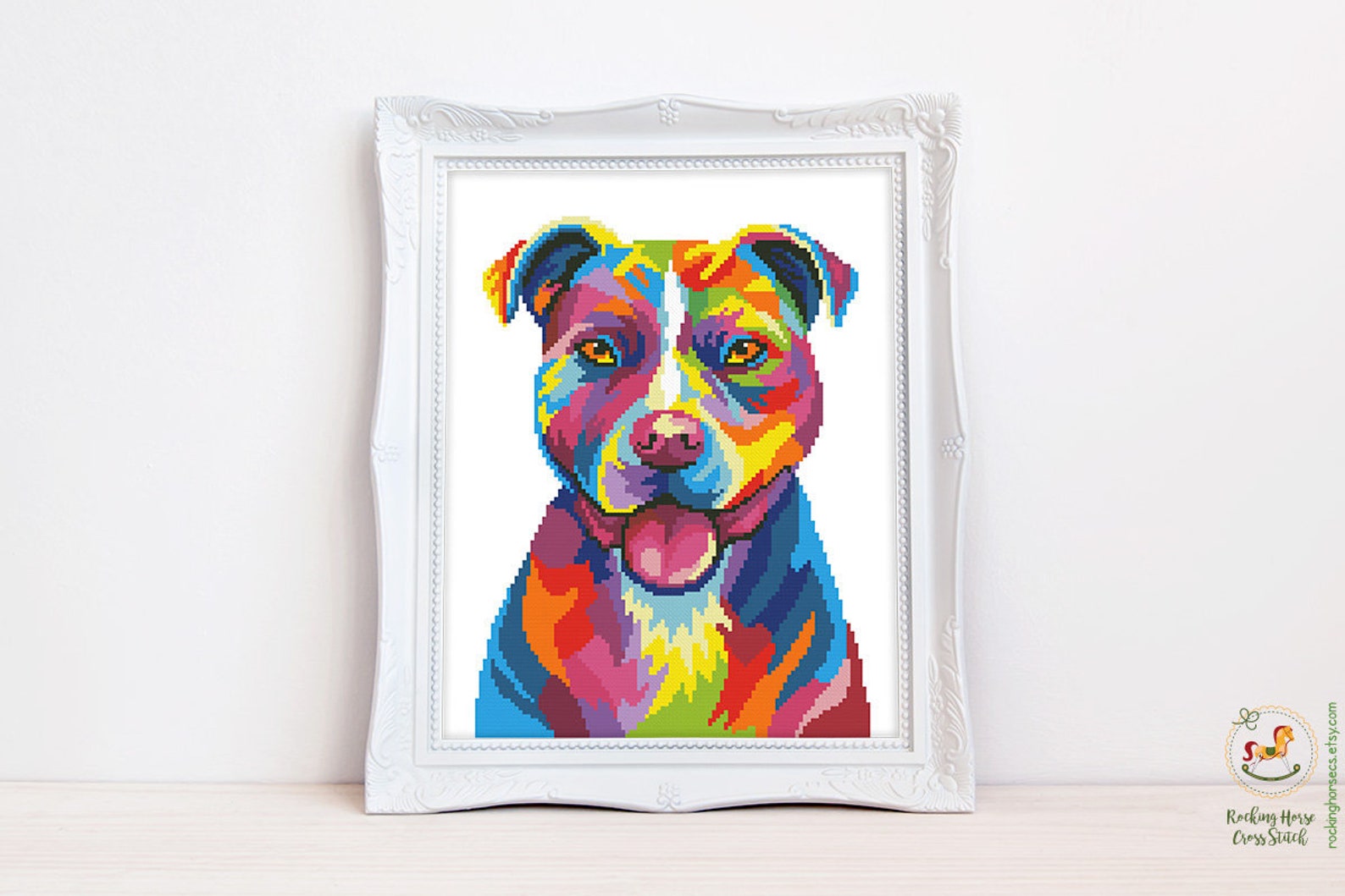 Colorful Pit Bull Terrier Cross Stitch Pattern Rainbow Pitbull Cross ...