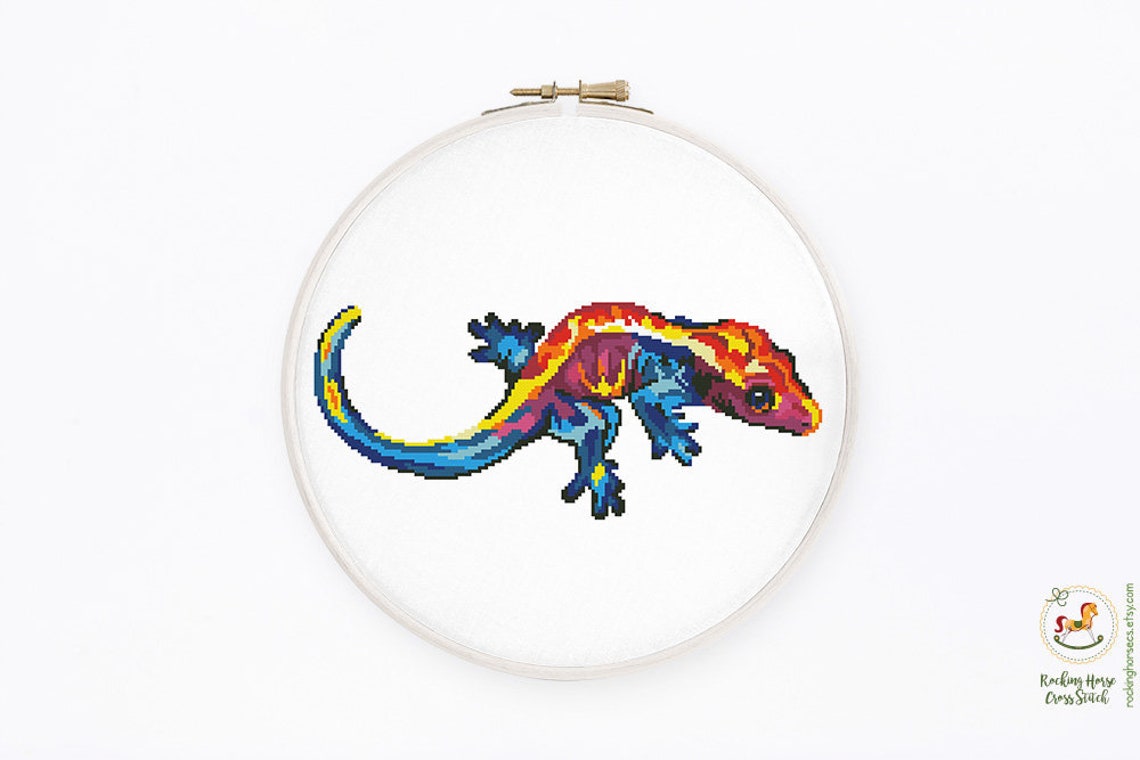 Colorful Gecko Cross Stitch Pattern Abstract Rainbow Lizard | Etsy