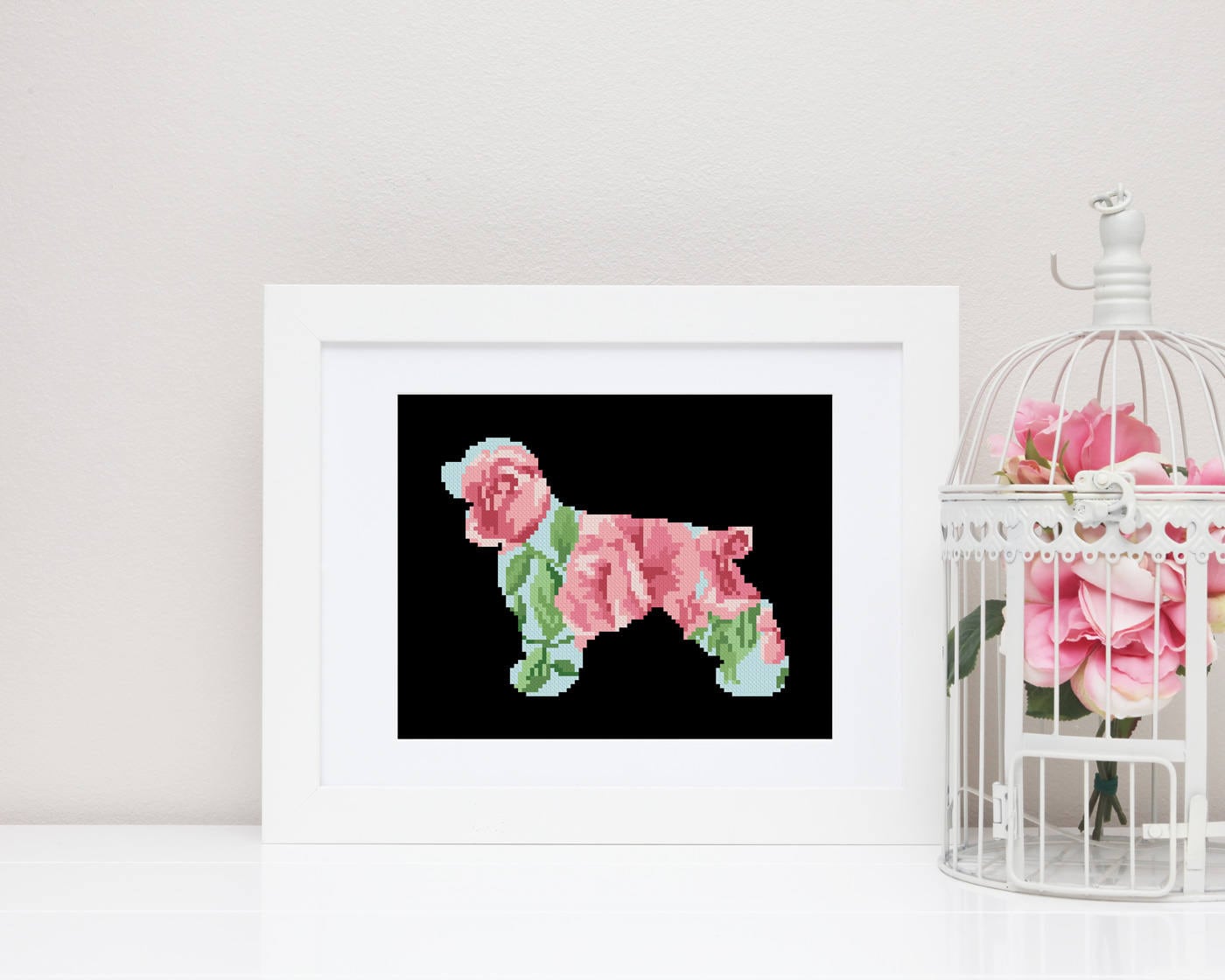 Cocker spaniel cross stitch pattern Floral cocker silhouette | Etsy