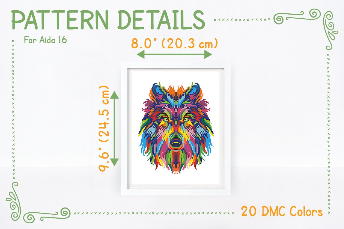Colorful Wolf Cross Stitch Pattern Abstract Wild Animal Cross | Etsy