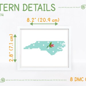 Floral North Carolina Cross Stitch Pattern USA State Cross Stitch Map ...