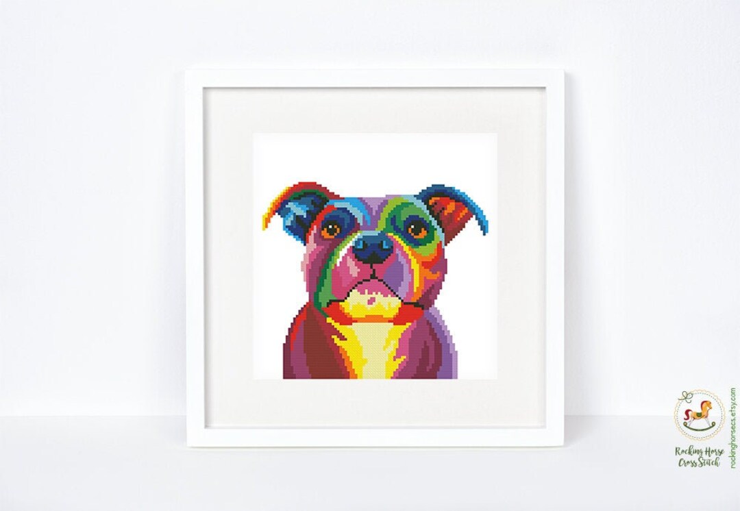 Rainbow Staffy Cross Stitch Pattern Colorful Abstract Staffordshire ...