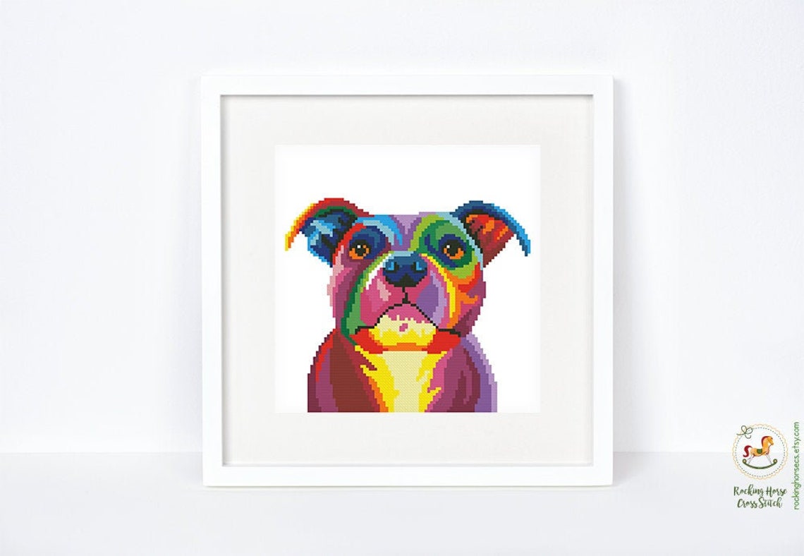 Rainbow Staffy Cross Stitch Pattern Colorful Abstract Staffordshire ...