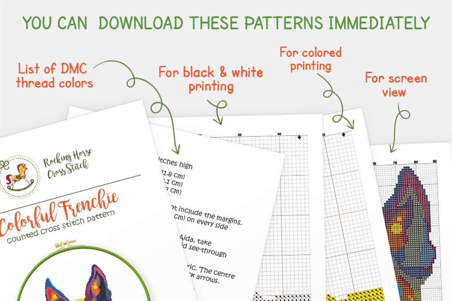 Colorful frenchie cross stitch pattern Abstract rainbow french | Etsy