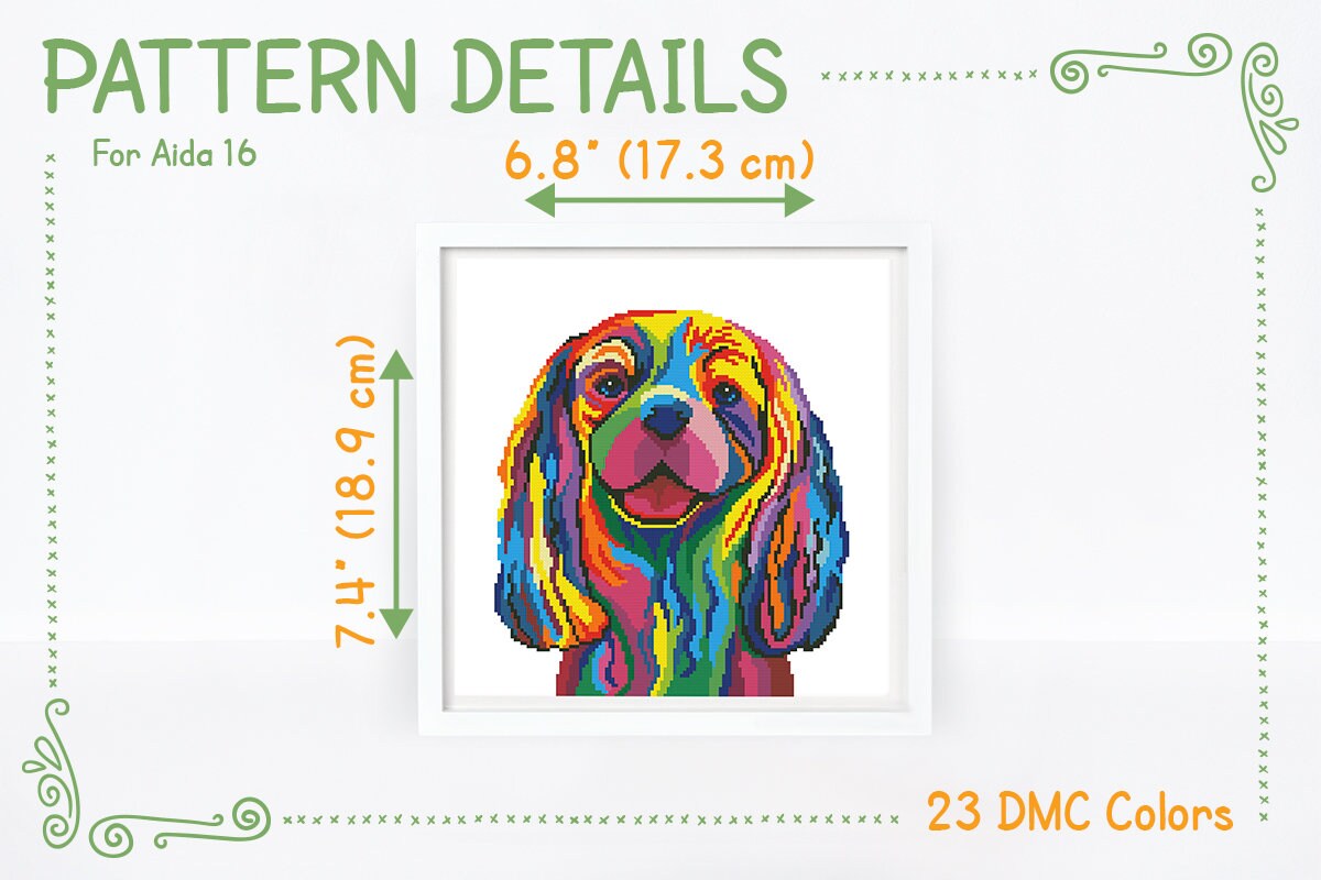 Colorful Cavalier King Charles Spaniel Cross Stitch Pattern | Etsy