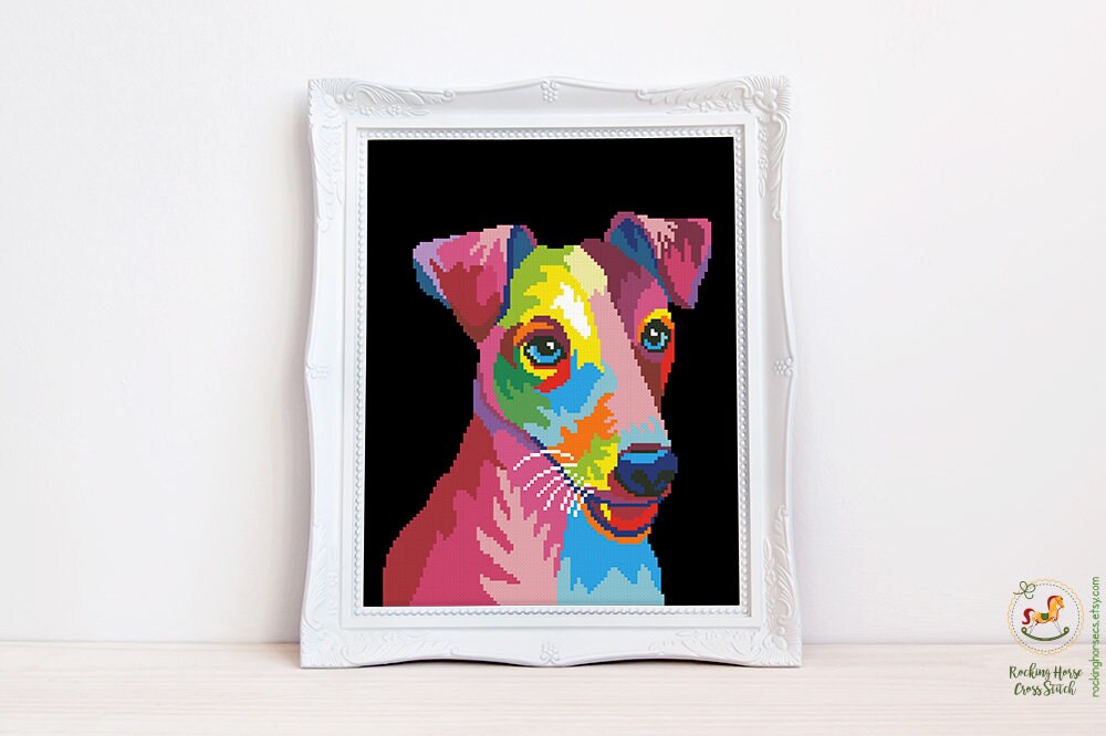 Colorful Jack Russell Terrier cross stitch pattern Abstract | Etsy