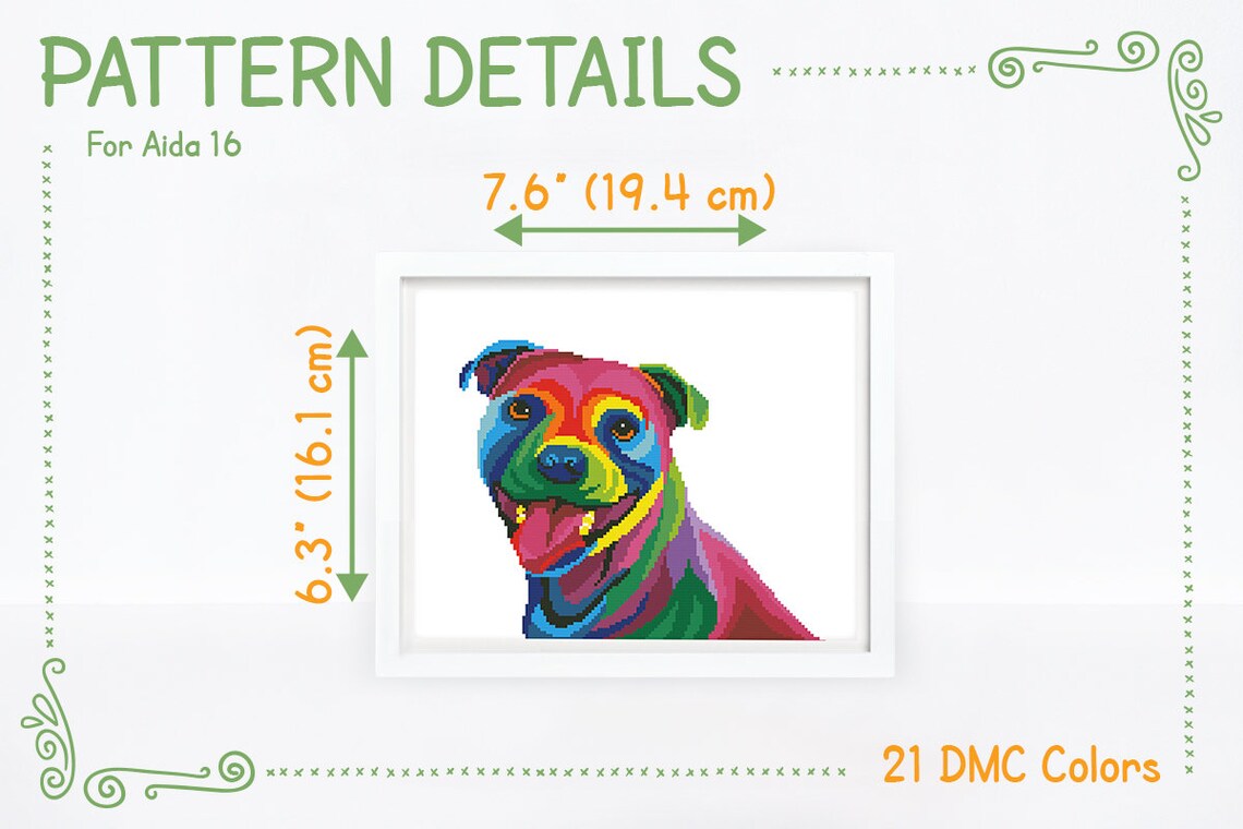 Rainbow Staffy Cross Stitch Pattern Colorful Abstract Staffordshire ...