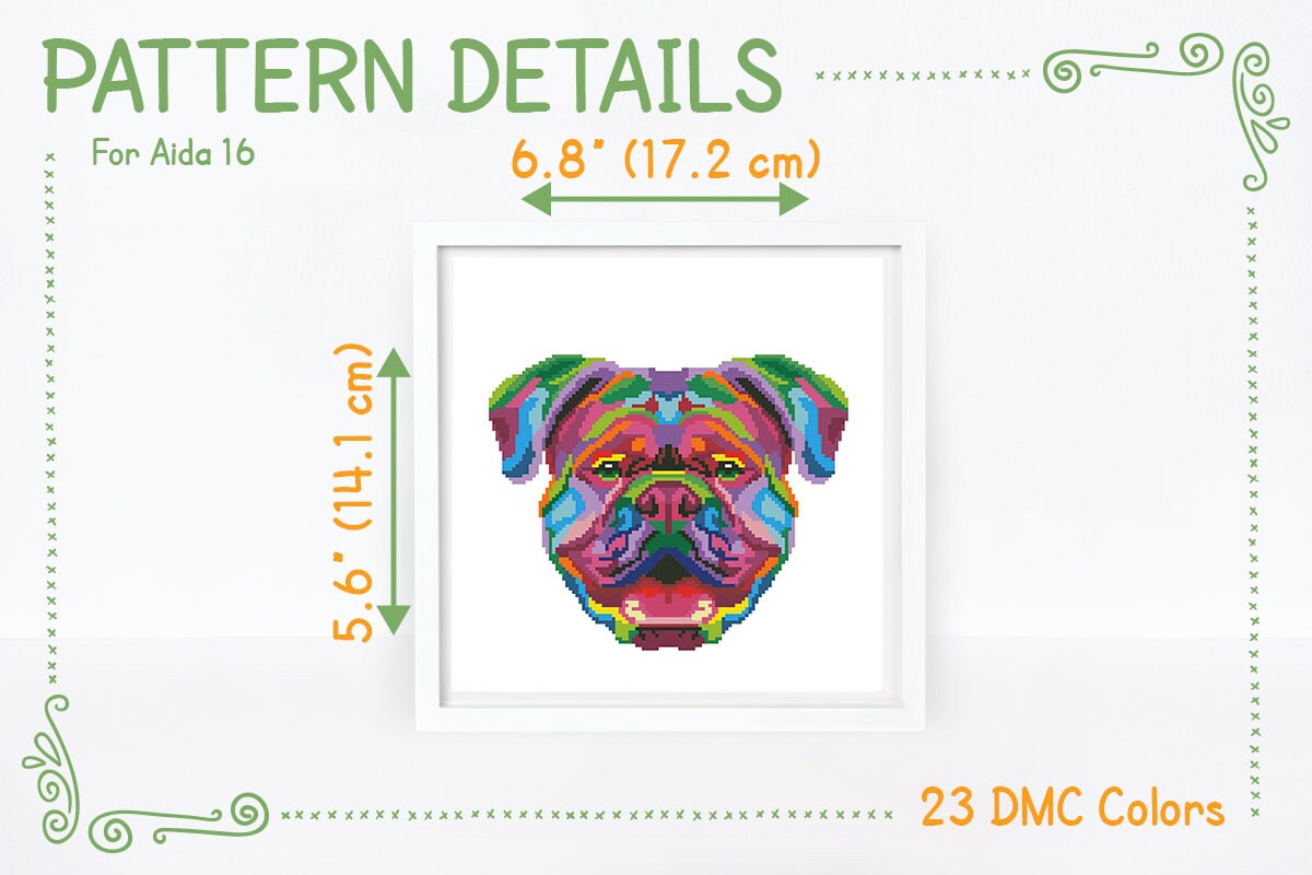 Rainbow Bulldog Cross Stitch Pattern Abstract Colorful Bulldog | Etsy