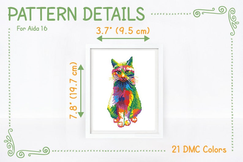 Colorful Cat Cross Stitch Pattern Abstract Cute Rainbow Cat - Etsy