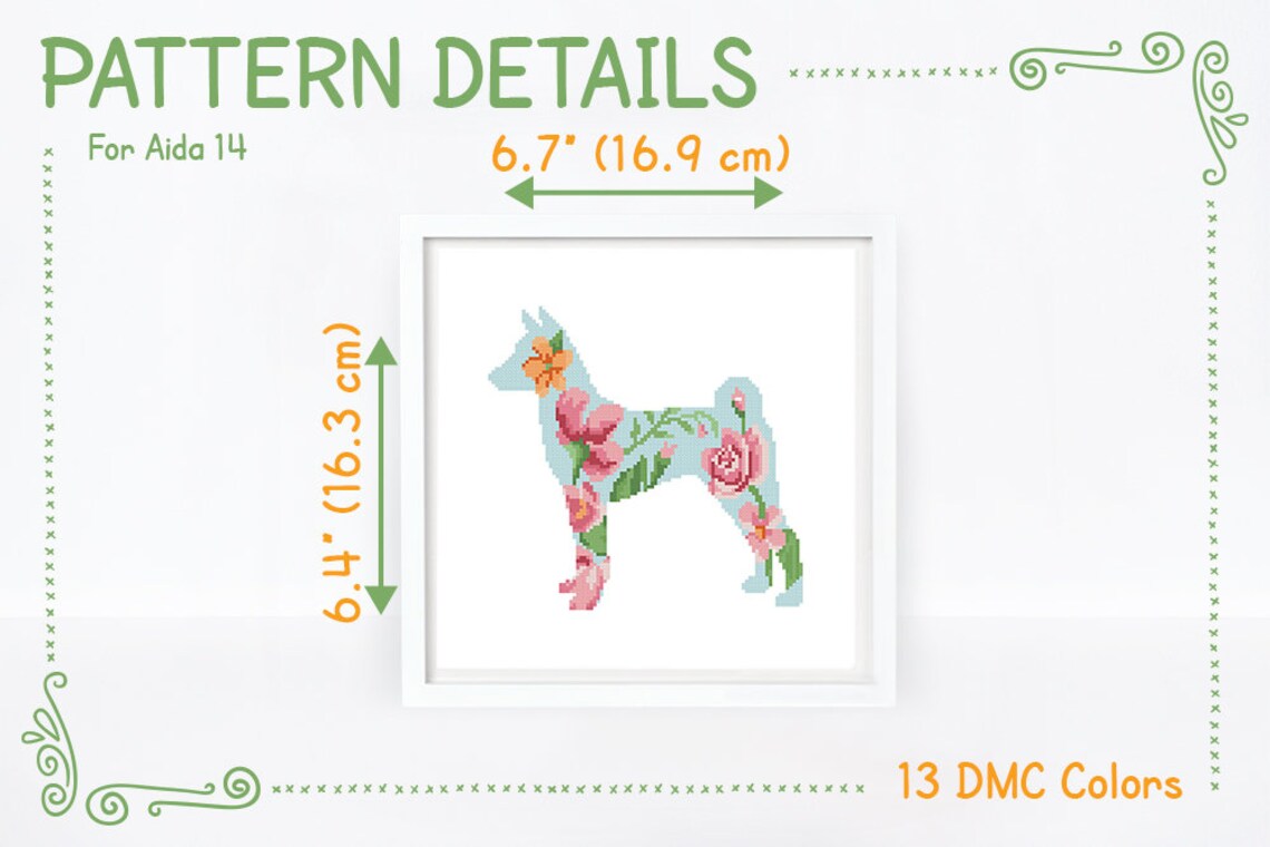 Floral Basenji Cross Stitch Pattern Watercolor Basenji | Etsy