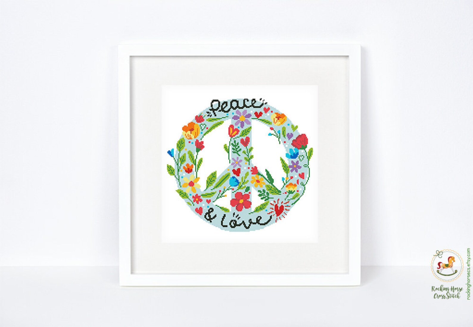 Peace and Love Cross Stitch Pattern Floral Peace Sign Cross - Etsy