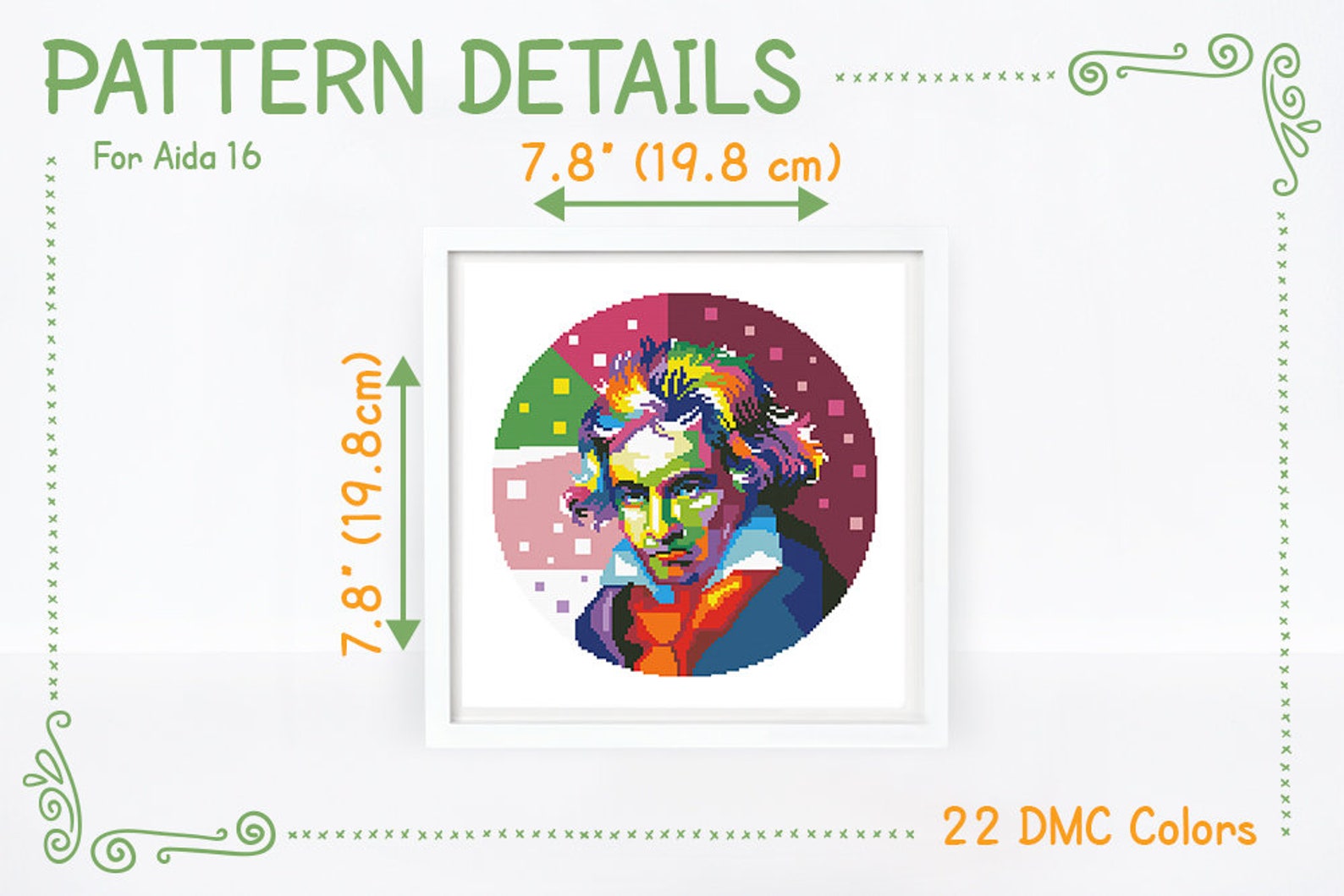 Colorful Beethoven Cross Stitch Pattern Abstract Composer Ludwig Van ...
