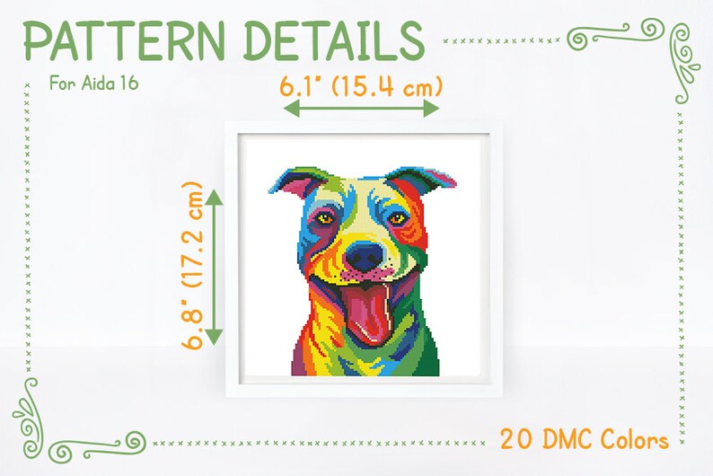 Colorful Pitbull Terrier Cross Stitch Pattern Rainbow Pit Bull | Etsy